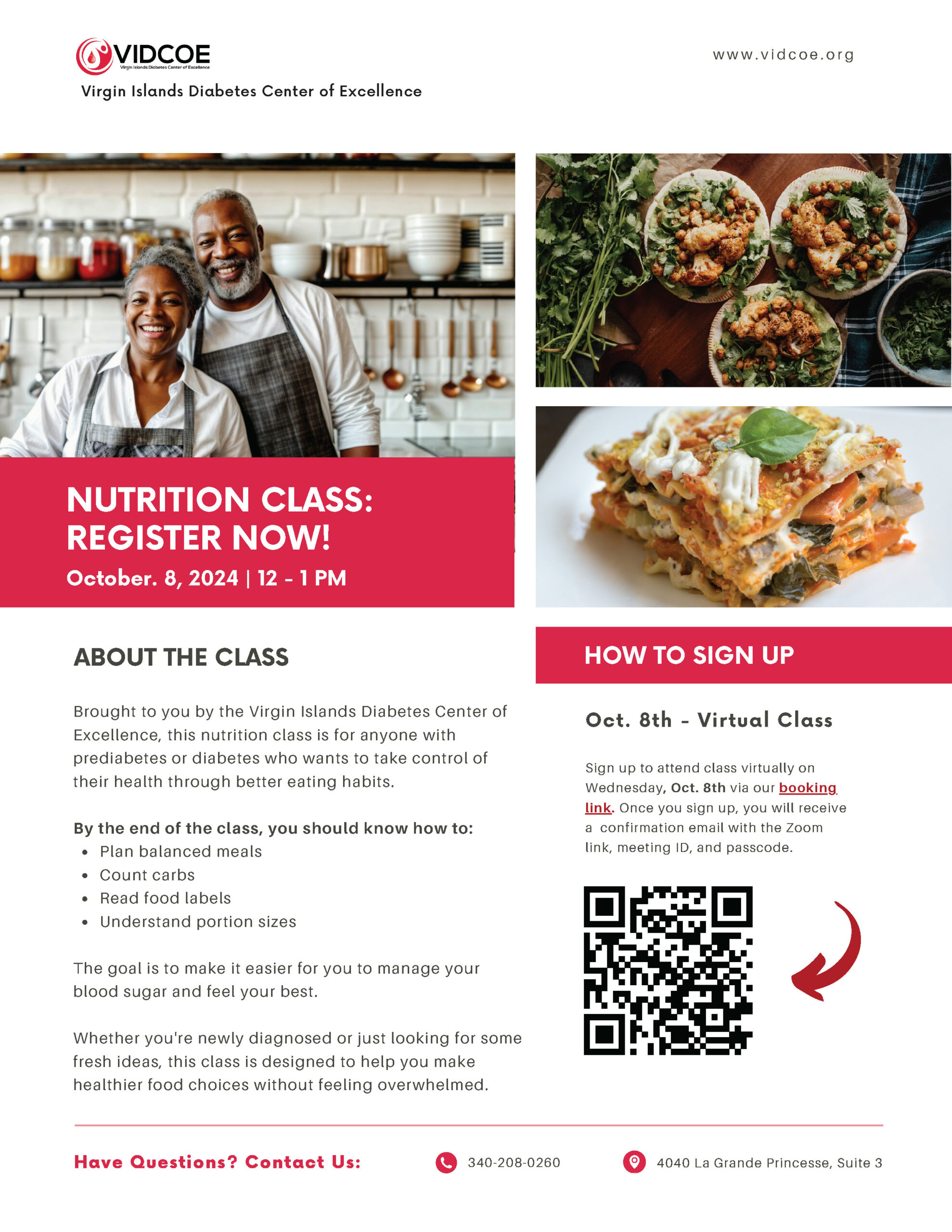 NUTRITION CLASS: October. 8, 2024 - VI Diabetes Center of Excellence